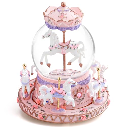 Carousel Horse Music Box Gift, Carousel Snow Globe with Lights Gifts for Kids Daughter Woman Girls Mom Wife Christmas Birthday Valentine Play You are My Sunshine