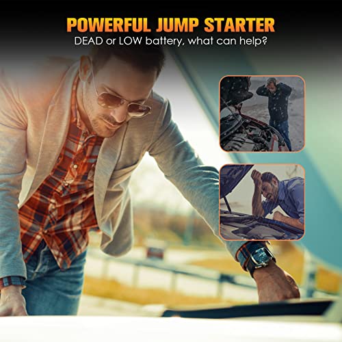 NUSICAN Car Jump Starter Portable, 1000A Peak Battery Charger Jumper Starter for up to 7L Gas or 5.5L Diesel Engine, 12V 12800mAh Lithium Battery Booster Jump Box with Smart Clamp Cables, LED Light