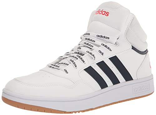 adidas Men's Hoops 3.0 Mid Basketball Shoes, White/Ink/Vivid Red, 8.5