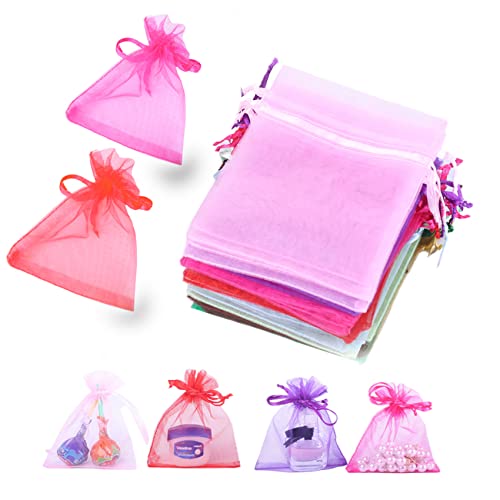 LYSXP 100 Pcs Organza Bags 3×4 Inches,Sheer Organza Gift Bags with Drawstring, Jewelry Favor Pouches Christmas Candy Wedding Birthday Party Bags (Mixed Color,3"×4")