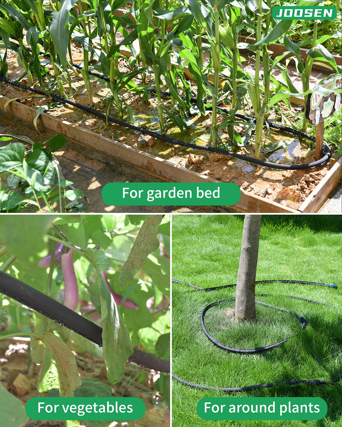 JOOSEN Soaker Hose 50ft 1/2" Flat Double Layer Consistent Drip Hose Saving 80% Water Leakproof Kink Free Vegetable Garden Pvc Hose