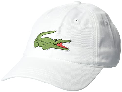 Lacoste Mens Adjustable Organic Cotton Twill Cap, White, One Size