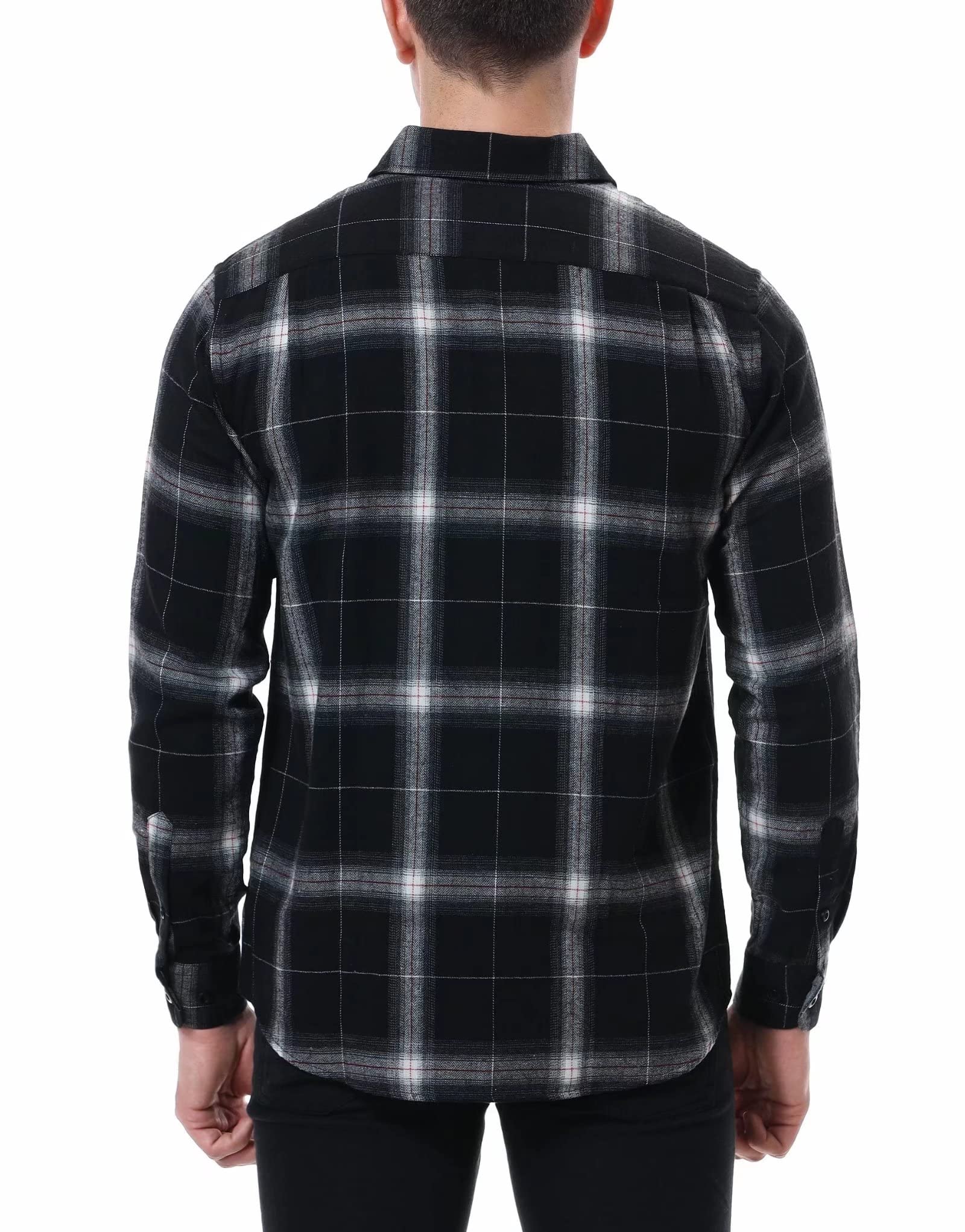 ESPFHN Men's Flannel Plaid Shirts Casual Button Down Shirt Long Sleeve Regular Fit Shirt Black/White