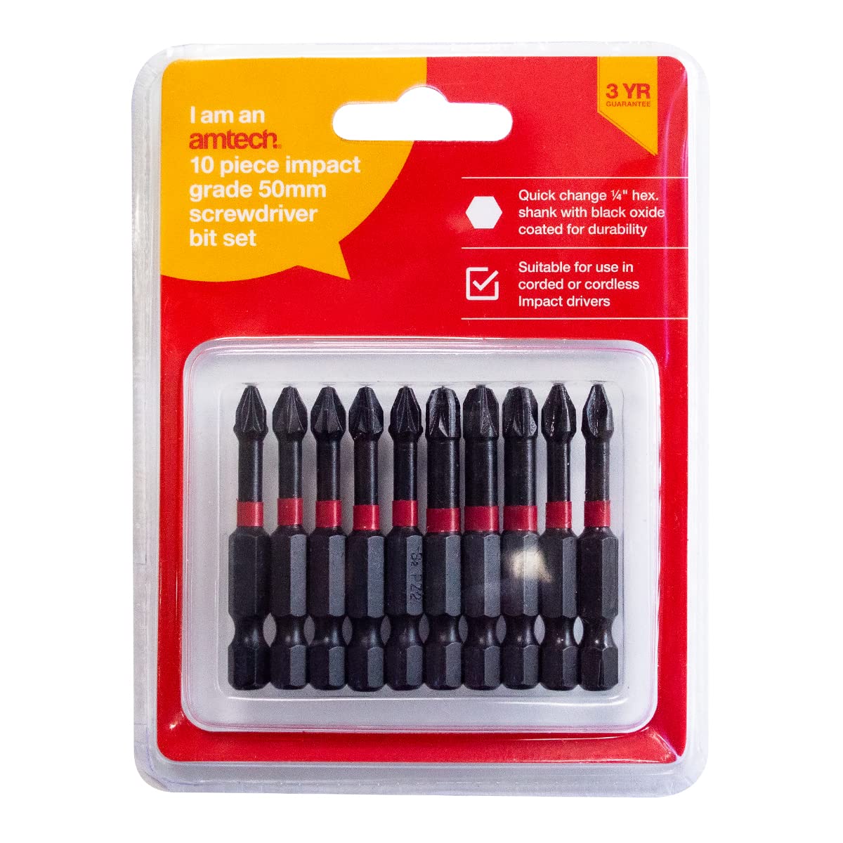 Amtech L2395 10 Piece Impact Screwdriver bit Set