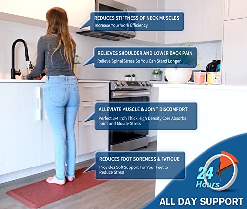 nbstep Anti Fatigue Mats for Kitchen Floor – 3/4 Inch Thick Comfort Kitchen Mat, Standing Desk Mat – Cushioned Memory Foam at Kitchen House Sink Office – Non Slip, Waterproof – Medium 17" x 39" Red