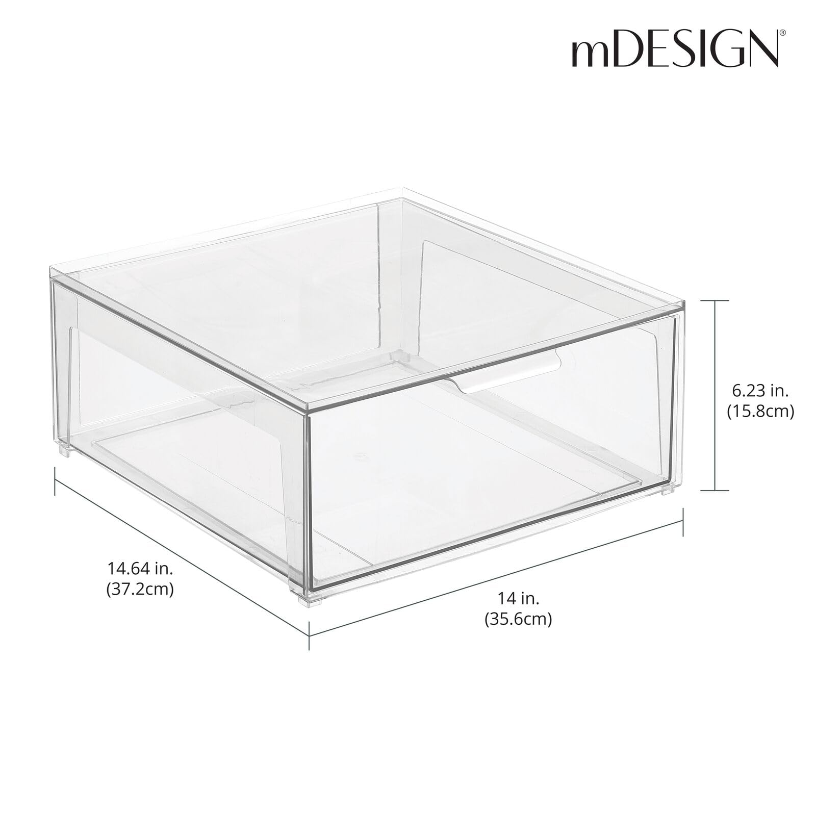 mDesign Plastic Stackable Closet Storage Organizer Bin Containers with Front Pull Drawer for Cabinet, Desk, Shelf, Cupboard, or Dresser Organization - Lumiere Collection - 2 Pack - Clear