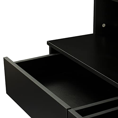 Large Vanity Set with 10 Lights Bulbs, 42-inch Makeup Vanity Mirror with Lights, Makeup Table with 2 Drawers & Cushioned Stool & Storage Shelves, Dressing Table for Women, Girls, Bedroom (Black)