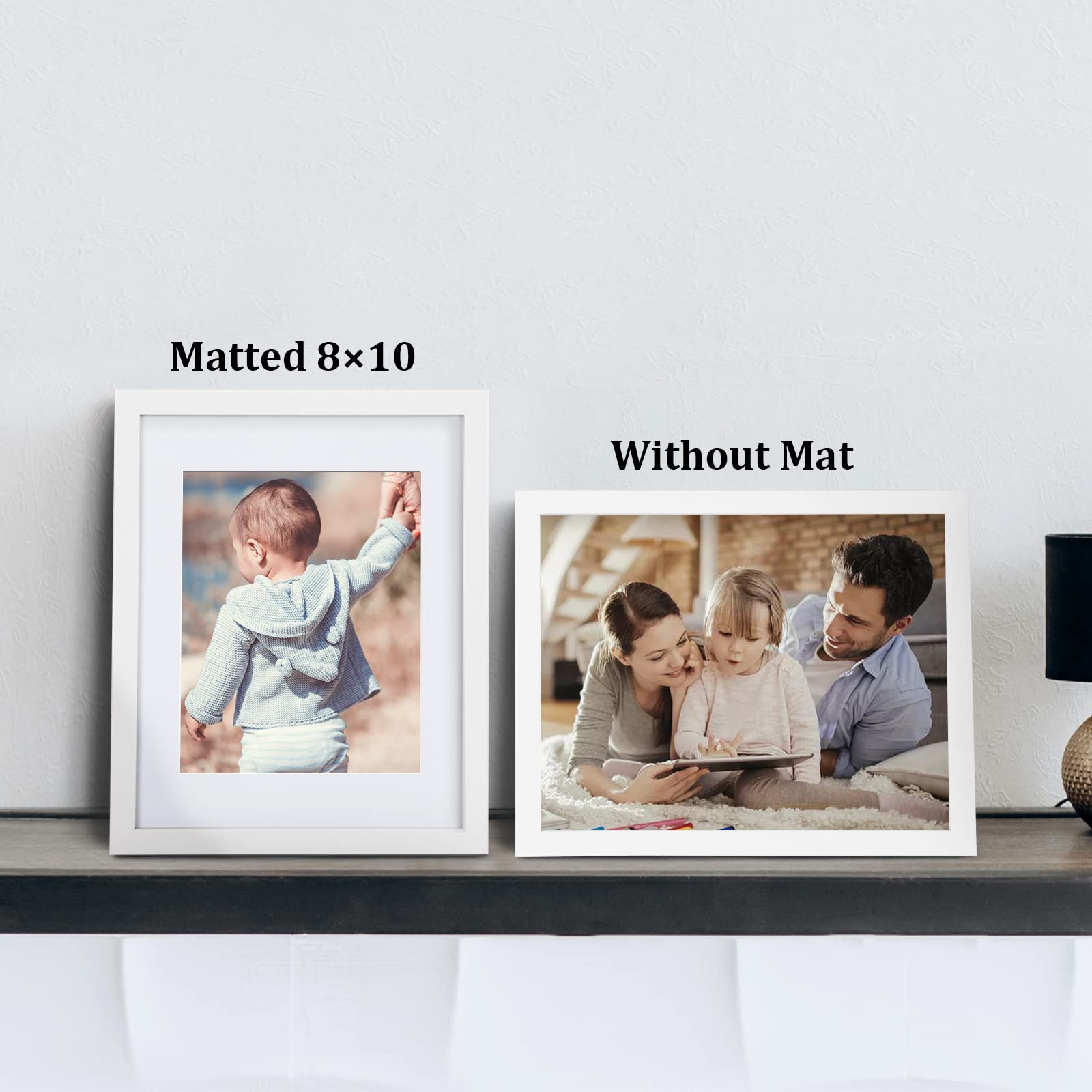 BSRHOME 11x14 Picture Frame Set of 6 with Plexiglass, Display Pictures 8x10 with Mat or 11x14 Without Mat for Tabletop Display and Wall Mounting, White