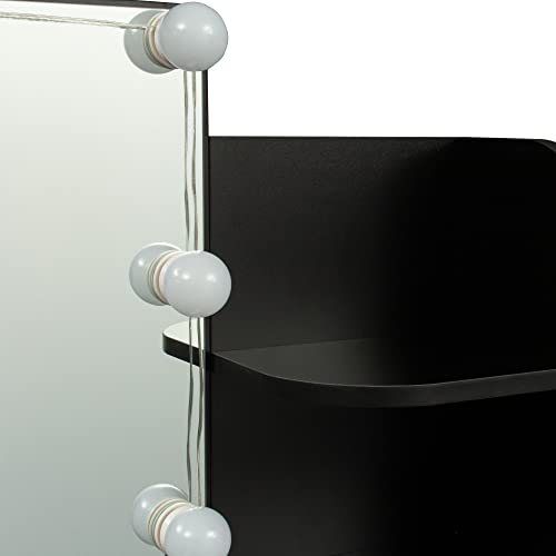 Large Vanity Set with 10 Lights Bulbs, 42-inch Makeup Vanity Mirror with Lights, Makeup Table with 2 Drawers & Cushioned Stool & Storage Shelves, Dressing Table for Women, Girls, Bedroom (Black)