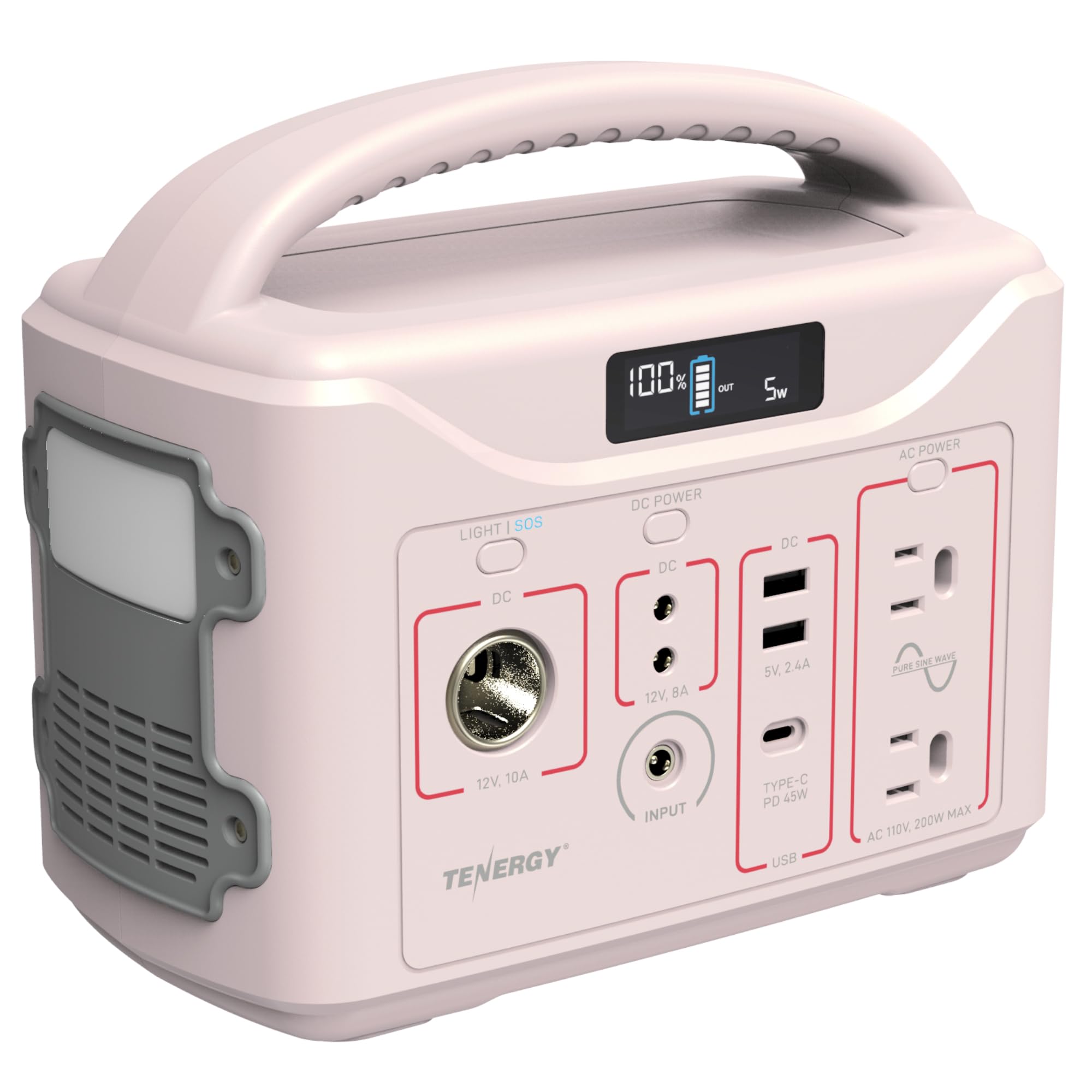 Tenergy T320 Portable Power Station, 300Wh Battery, 110V/200W (Surge 400W) Two Pure Sine Wave AC outputs, USB type C PD 45W, Mobile Power for Outdoors, RV, Hunting, Emergency Backup, Sandy Coral