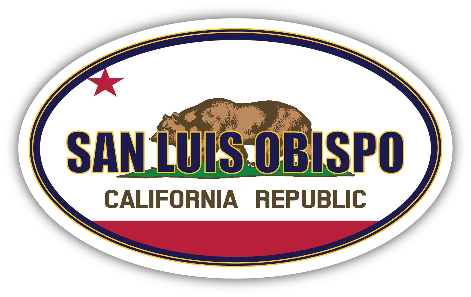San Luis Obispo City California State Flag | CA Flag San Luis Obispo County Oval State Colors Reflective Sticker Car Decal 3x5 inches
