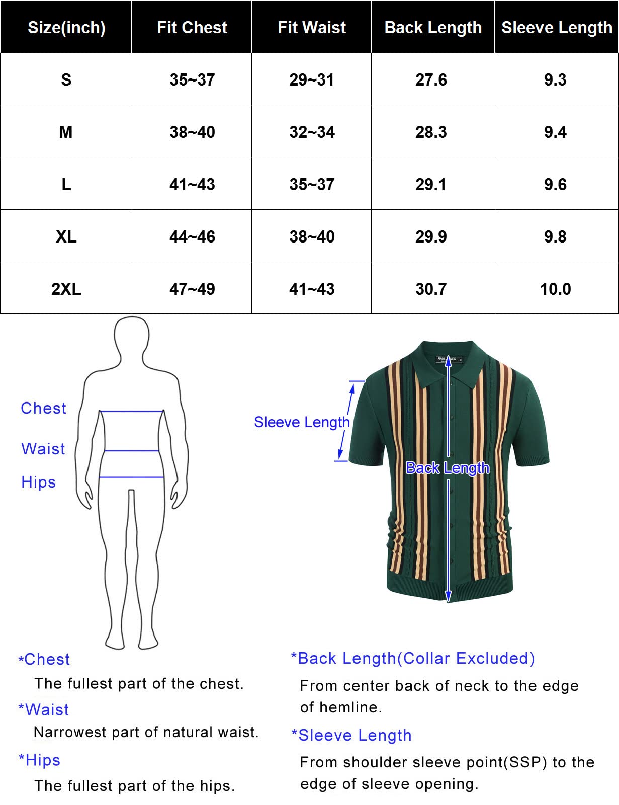 PJ PAUL JONES Mens Retro Striped Polo Shirt Short Sleeve Button Down Knitted Shirts Green M