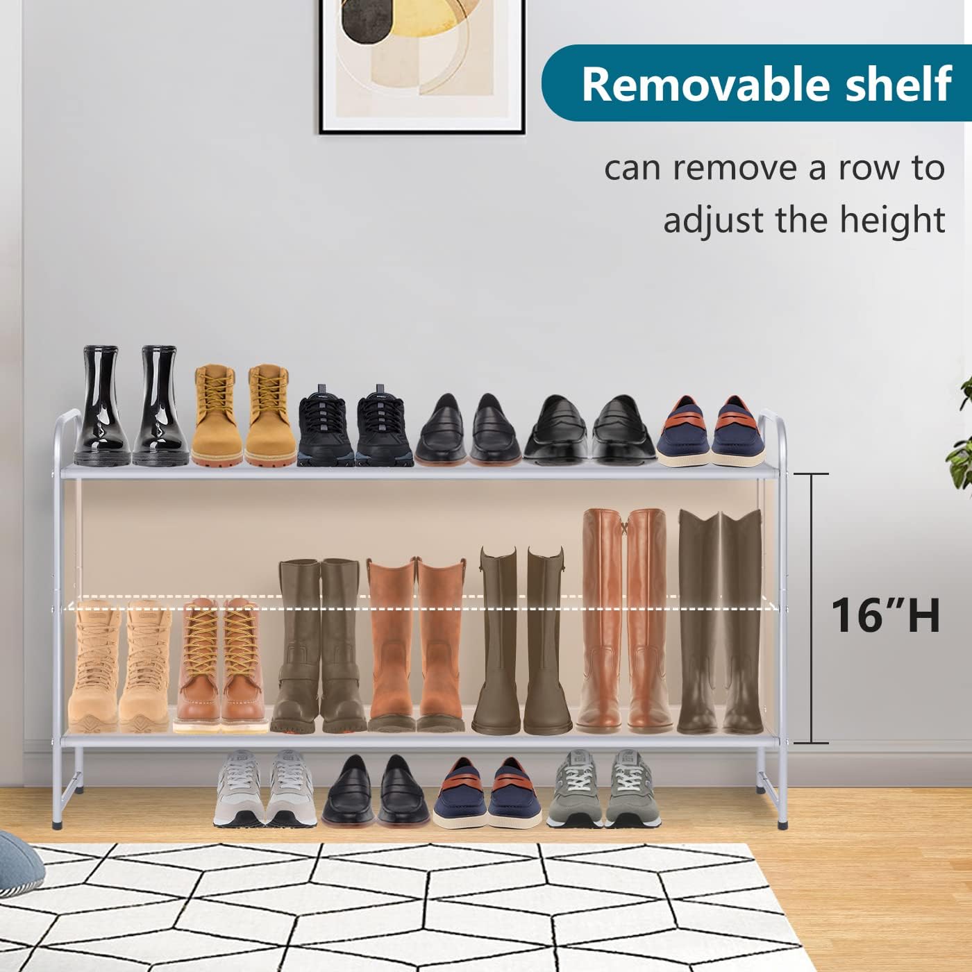 AOODA 3 Tier Long Shoe Rack for Closet Floor Wide Stackable Sneaker Shelf 24-Pairs Fabric Shoe Storage Organizer for Bedroom (Gray)