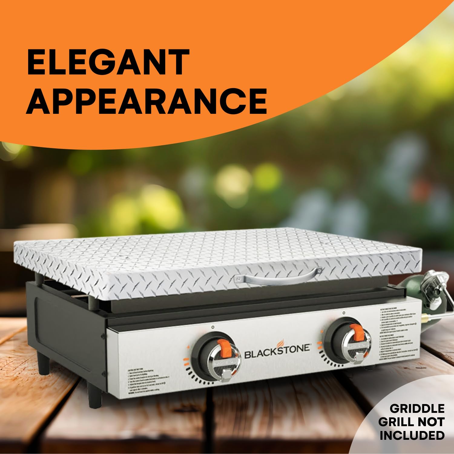Flybold Blackstone Griddle Cover 22 inch - Waterproof Diamond Plated Design with Aluminum Hard Top Lid & Stainless Steel Handle for BBQ, Camping, Makes for Perfect Blackstone Accessories