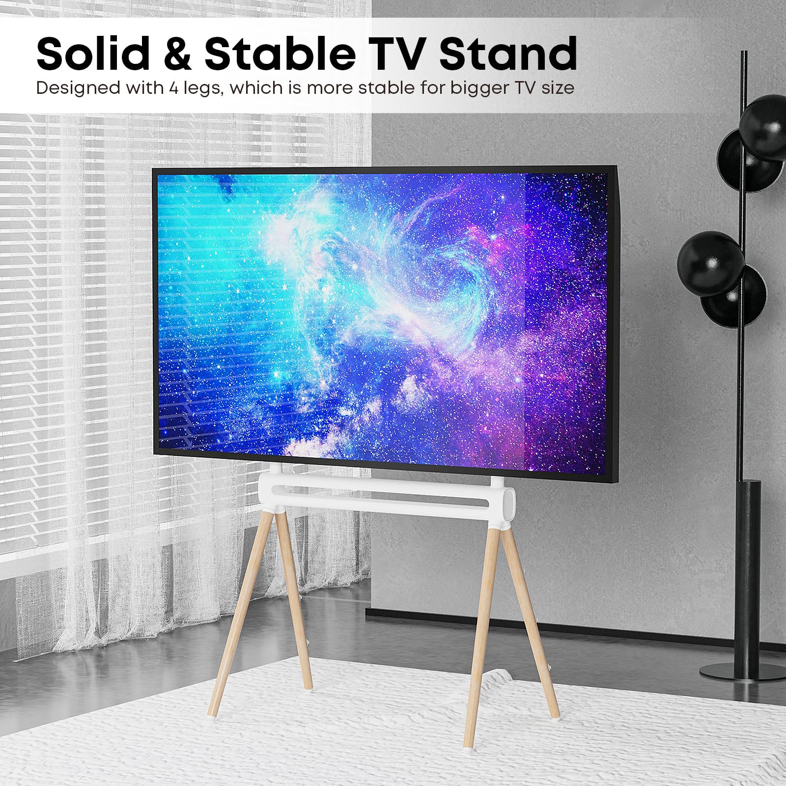 PUTORSEN Artistic Easel TV Floor Stand for 49 to 70 inch LED LCD Screens, Studio TV Display Stand with VESA 200x200 to 600x400mm and Max Load 100 Lbs, Adjustable TV Mount with 4 Legs, Color White