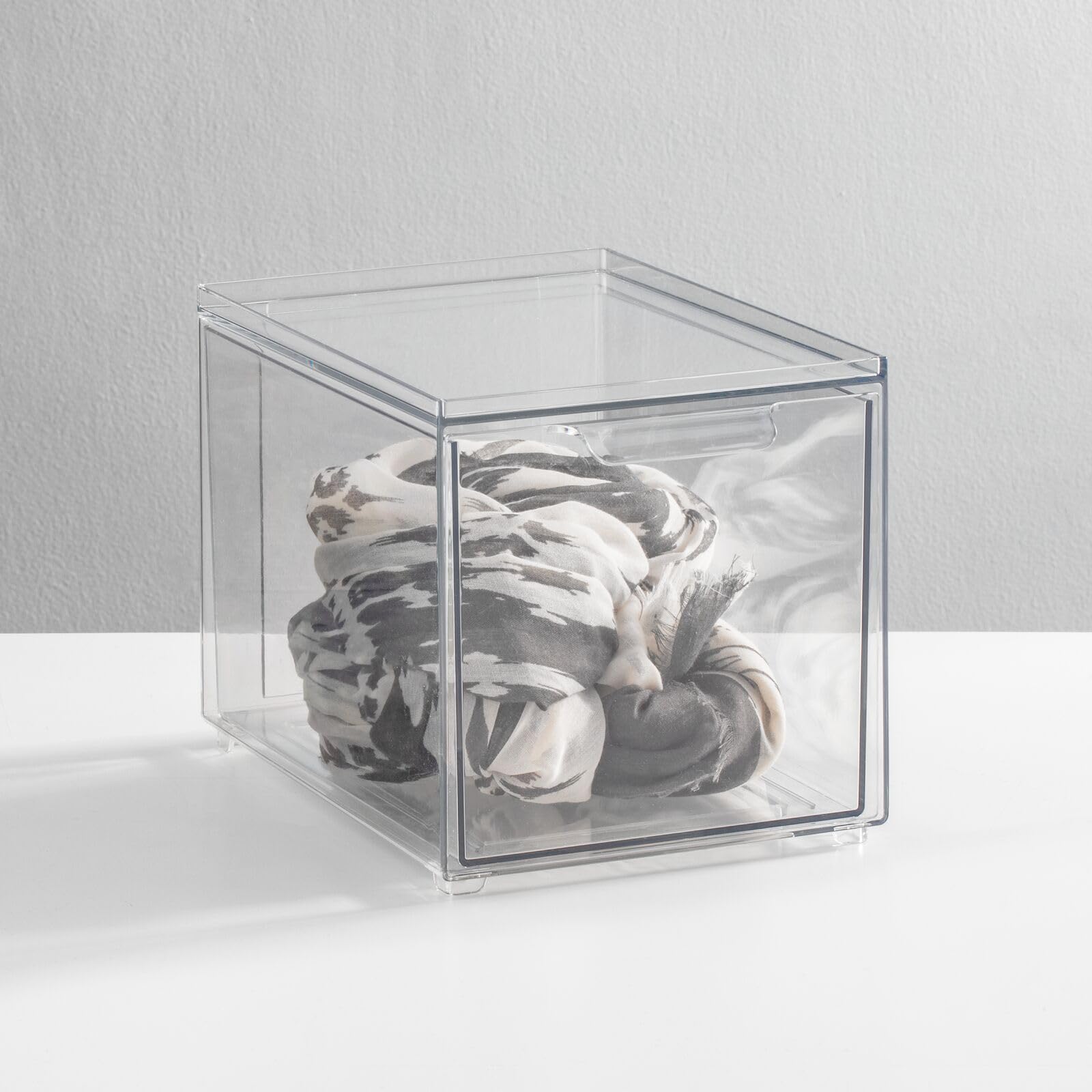mDesign Plastic Closet Organizer Bin w/Pull Out Drawer - Slim Stackable Storage for Closet - Organization for Accessories, Bags, Totes, Small Linens, and More - Lumiere Collection - 2 Pack - Clear