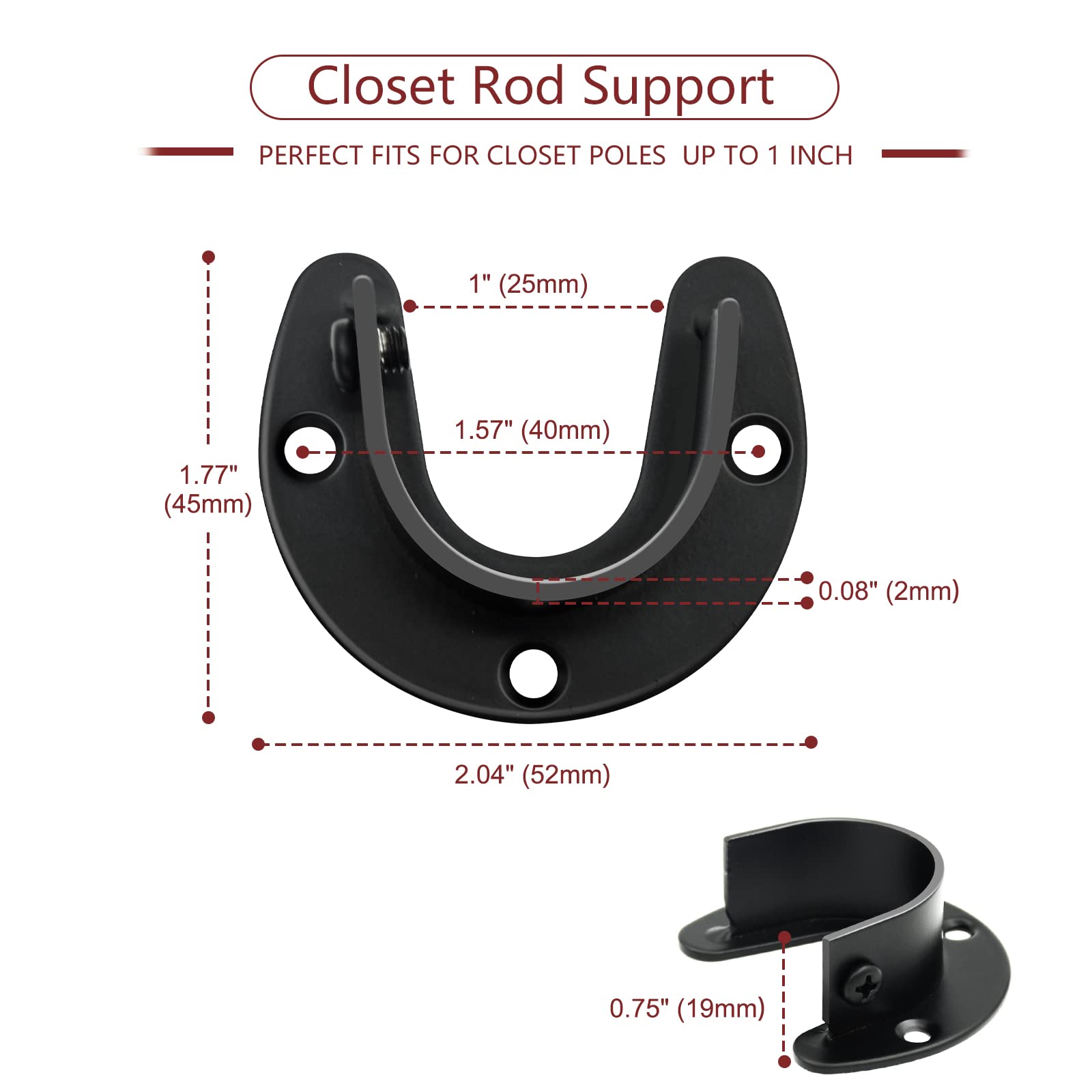 Closet Rod Brackets 1 Inch Heavy Duty Metal Closet Rod End Support Pole Sockets Wardrobe Flange Set Black Closet Rod Holders U Shaped Stainless Steel Shower Curtain Rods Holder 4 Pack
