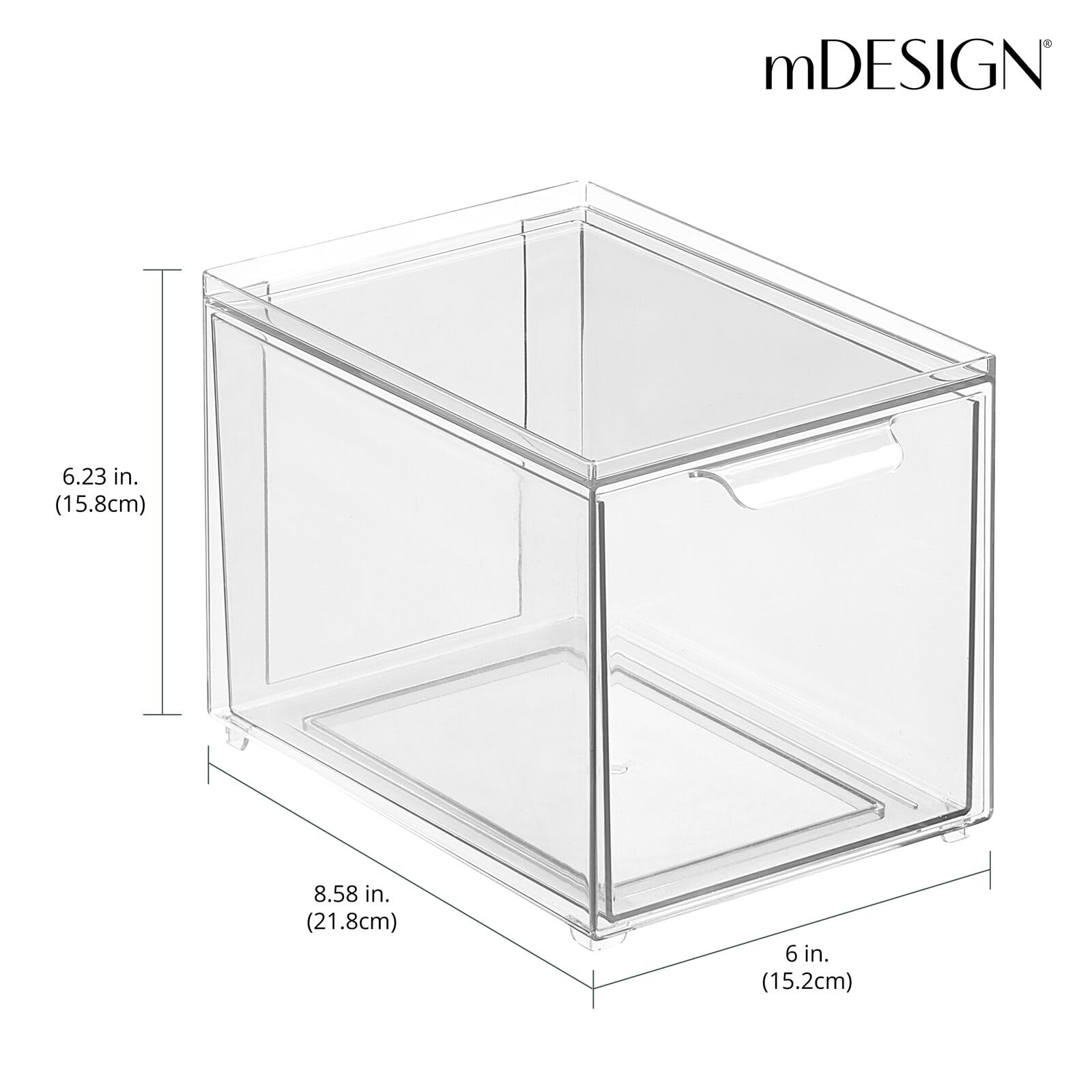 mDesign Plastic Closet Organizer Bin w/Pull Out Drawer - Slim Stackable Storage for Closet - Organization for Accessories, Bags, Totes, Small Linens, and More - Lumiere Collection - 2 Pack - Clear
