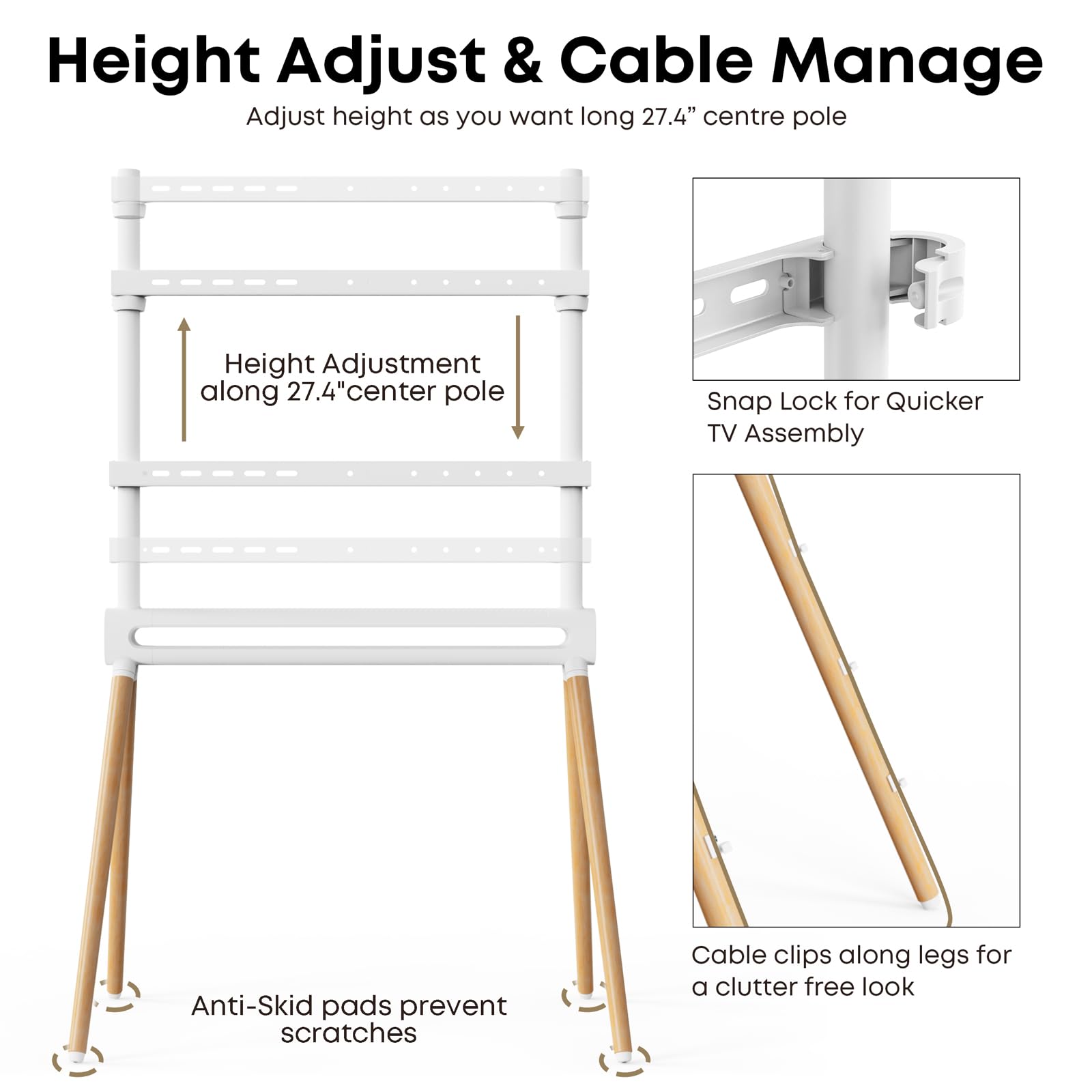 PUTORSEN Artistic Easel TV Floor Stand for 49 to 70 inch LED LCD Screens, Studio TV Display Stand with VESA 200x200 to 600x400mm and Max Load 100 Lbs, Adjustable TV Mount with 4 Legs, Color White