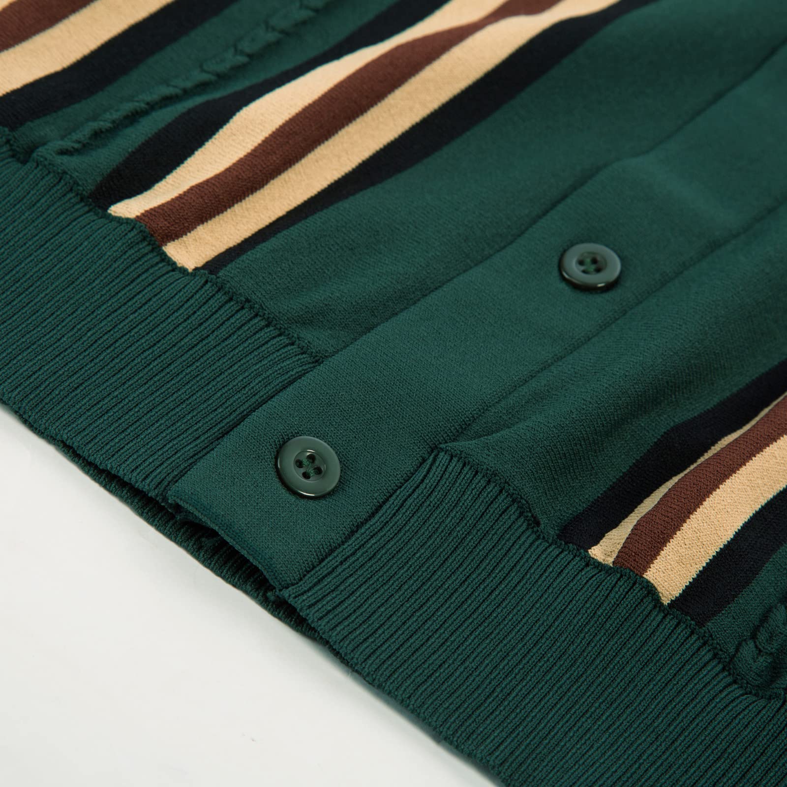 PJ PAUL JONES Mens Retro Striped Polo Shirt Short Sleeve Button Down Knitted Shirts Green M