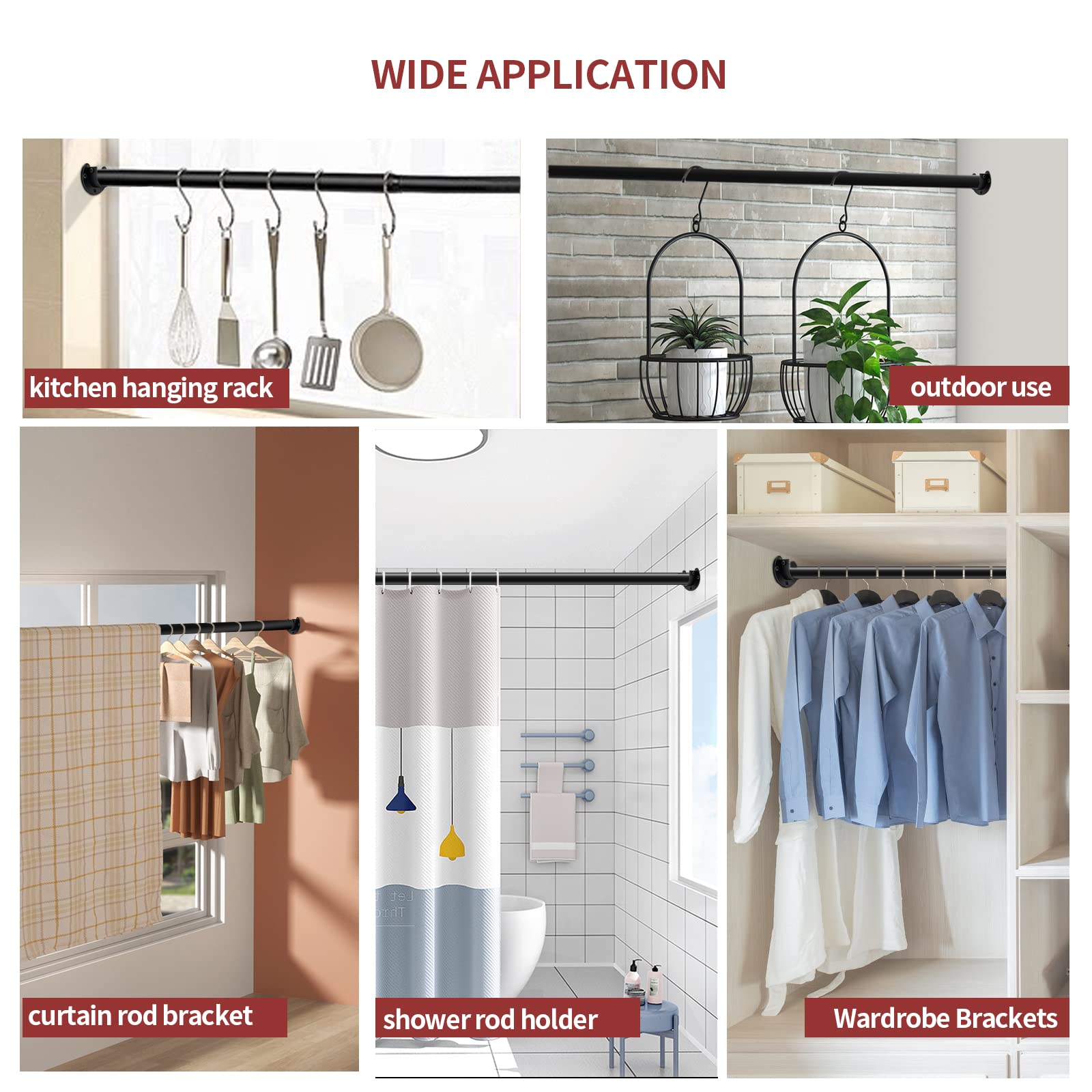 Closet Rod Brackets 1 Inch Heavy Duty Metal Closet Rod End Support Pole Sockets Wardrobe Flange Set Black Closet Rod Holders U Shaped Stainless Steel Shower Curtain Rods Holder 4 Pack