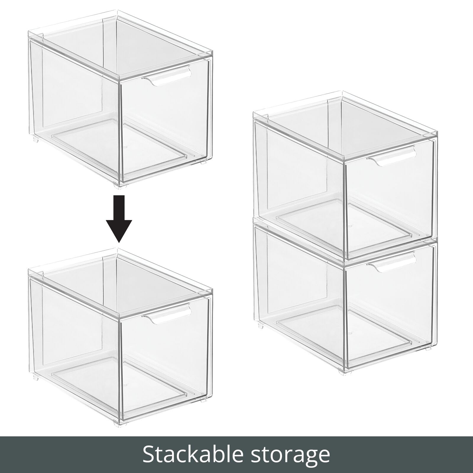 mDesign Plastic Closet Organizer Bin w/Pull Out Drawer - Slim Stackable Storage for Closet - Organization for Accessories, Bags, Totes, Small Linens, and More - Lumiere Collection - 2 Pack - Clear