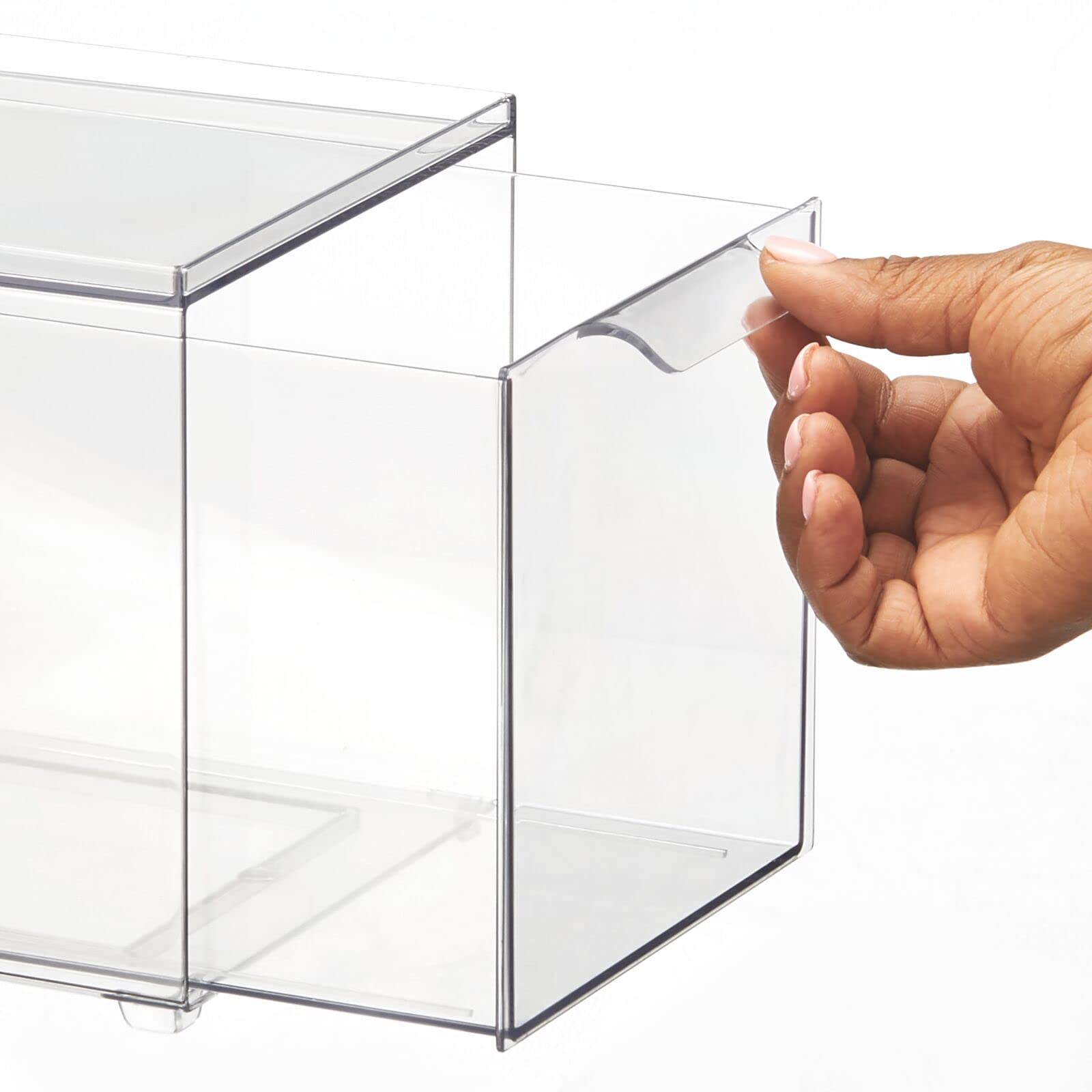 mDesign Plastic Closet Organizer Bin w/Pull Out Drawer - Slim Stackable Storage for Closet - Organization for Accessories, Bags, Totes, Small Linens, and More - Lumiere Collection - 2 Pack - Clear