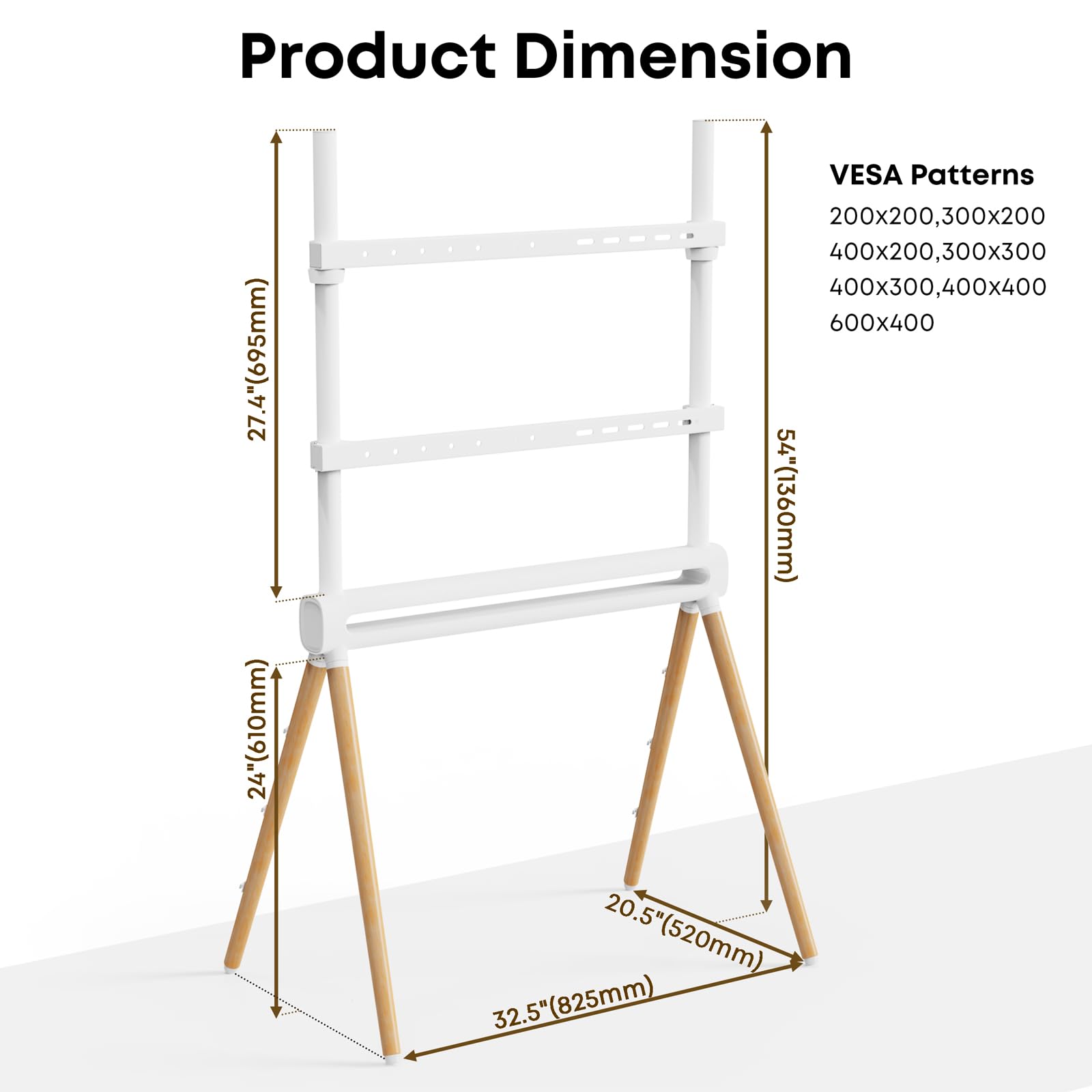 PUTORSEN Artistic Easel TV Floor Stand for 49 to 70 inch LED LCD Screens, Studio TV Display Stand with VESA 200x200 to 600x400mm and Max Load 100 Lbs, Adjustable TV Mount with 4 Legs, Color White