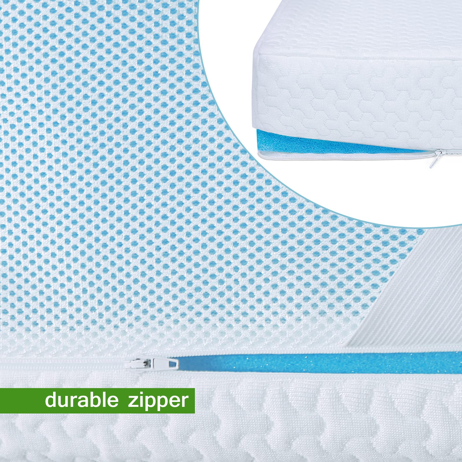 3 Inch Mattress Topper Cover Full Cooling Bamboo Rayon Zippered Cover with Adjustable Straps for Latex Memory Foam Mattress Topper
