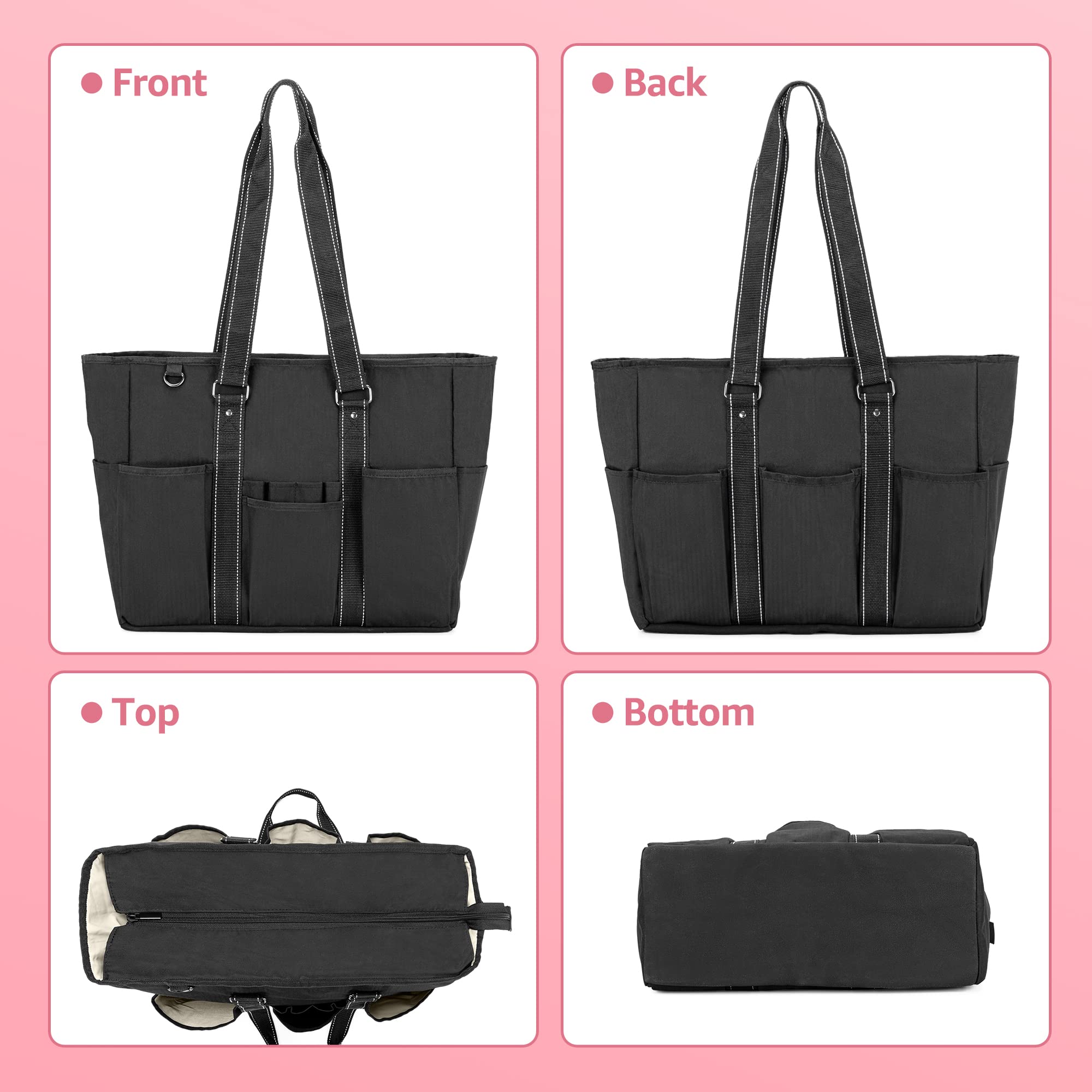 Damero Nurse Tote Bags, Nurse Bag with Padded Laptop Sleeve and Mutiple Pockets for Work, Home Health Care, Black