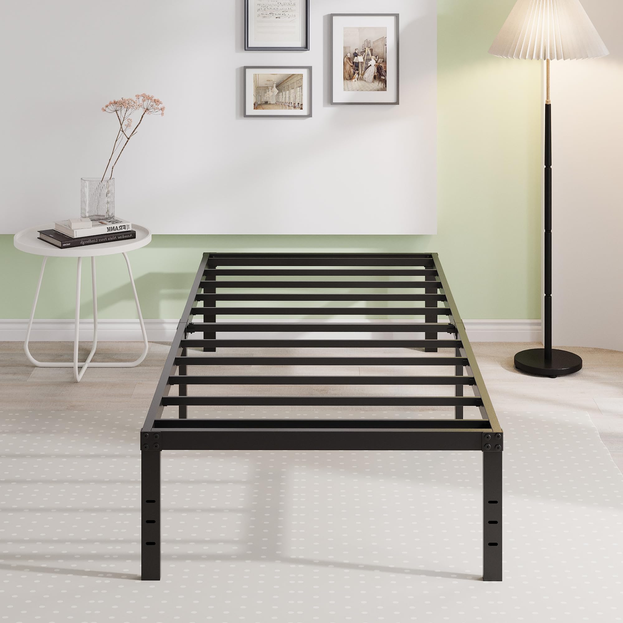 EMODA 18 Inch Twin XL Bed Frames No Box Spring Needed, Heavy Duty XL Twin Metal Platform Bed Frame with Tall Storage Space, Noise Free, Easy Assembly, Black