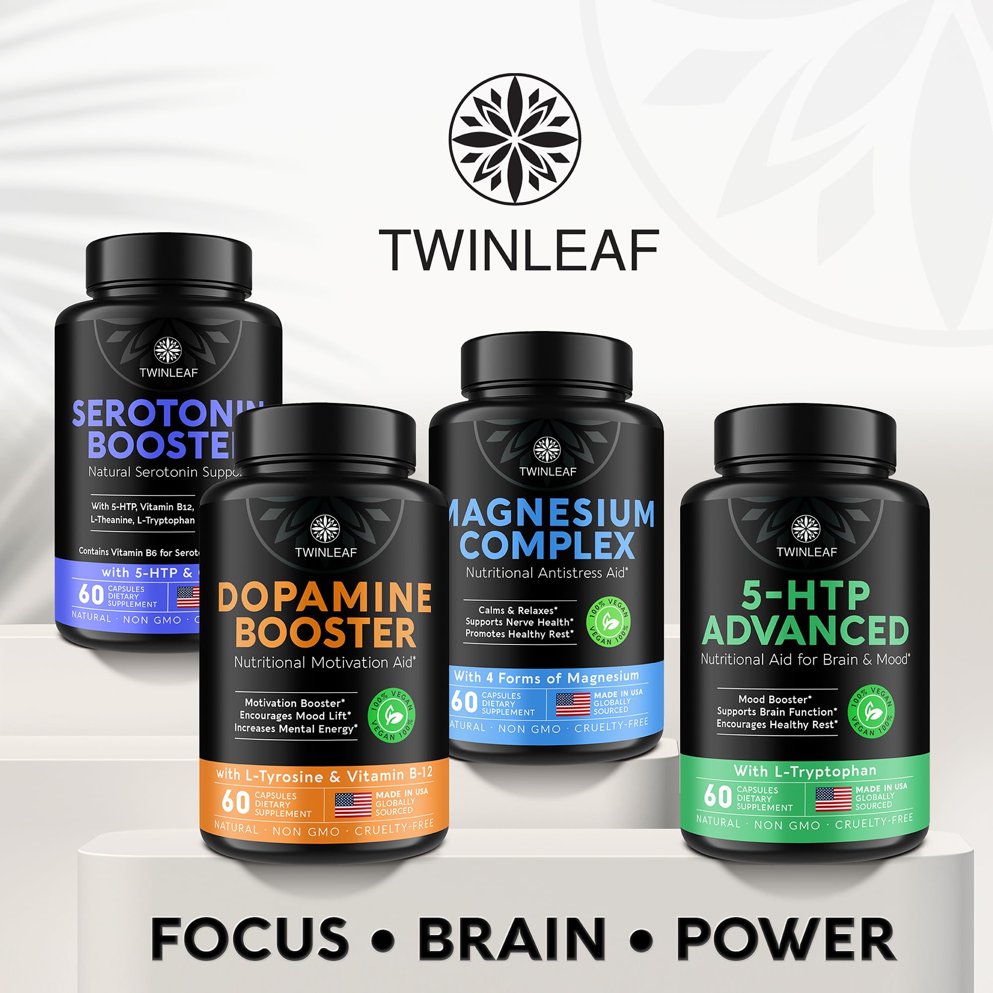 TWINLEAF Magnesium Brain Booster Made in USA - Supports Brain Health & Function as Natural Calm, Relax Aid - Nootropic Magnesium Memory, Concentration & Focus Pills That Promote Better Rest