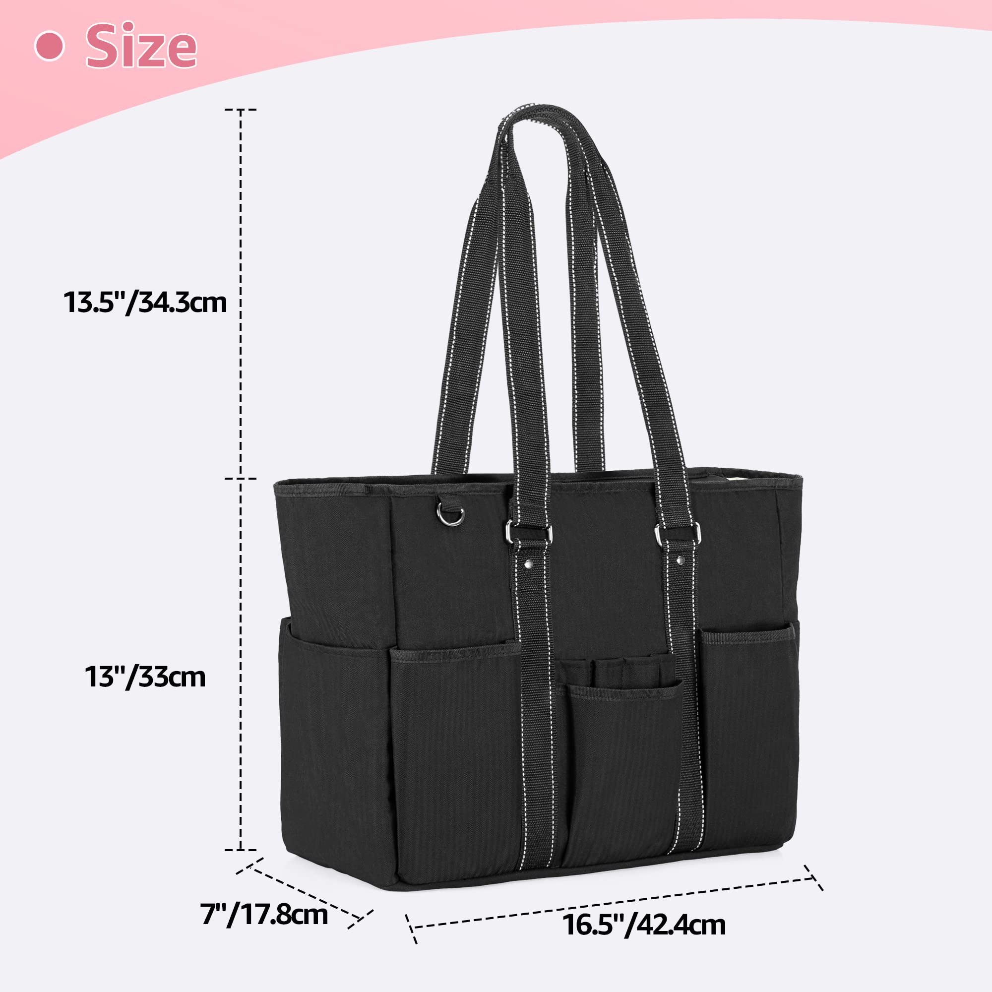 Damero Nurse Tote Bags, Nurse Bag with Padded Laptop Sleeve and Mutiple Pockets for Work, Home Health Care, Black