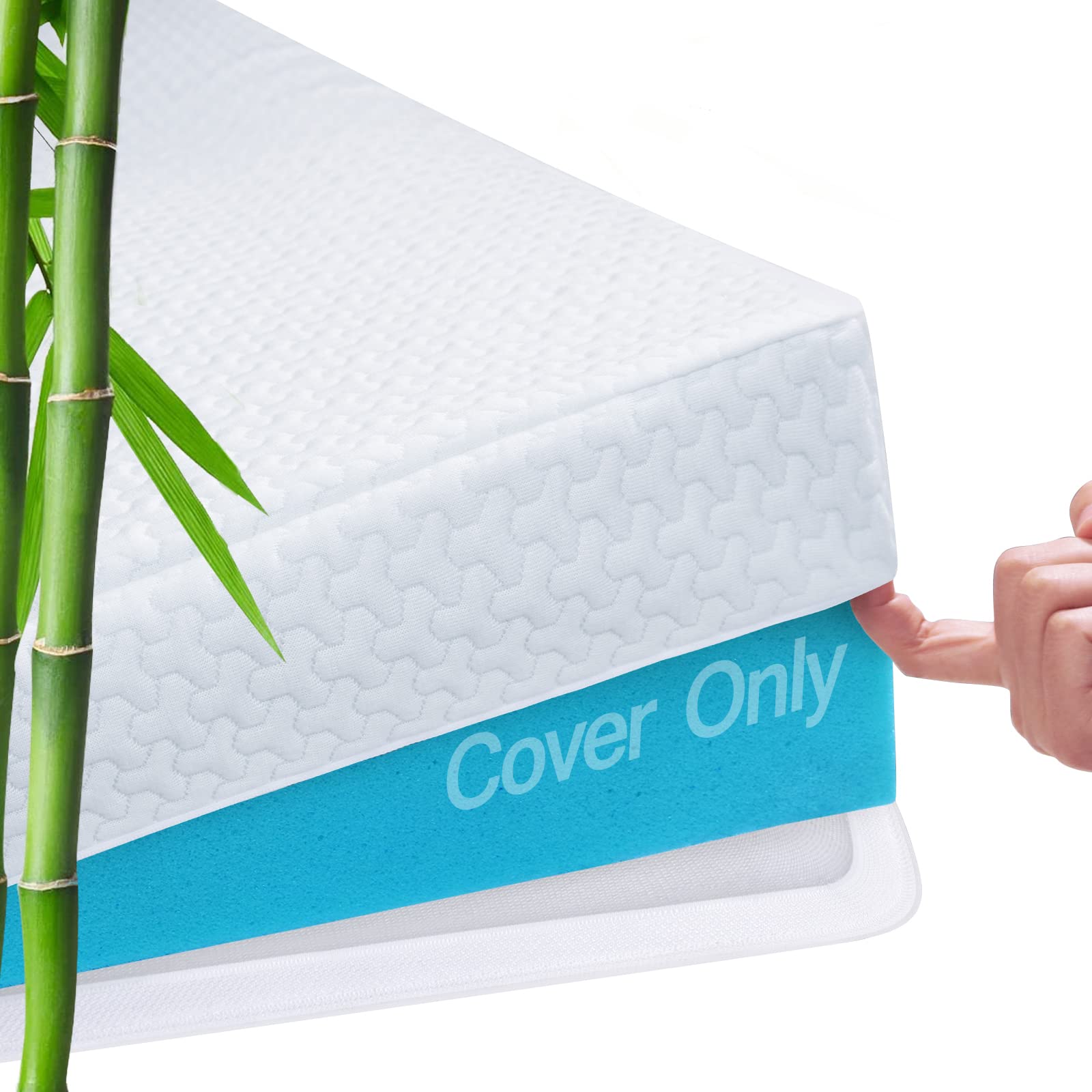 3 Inch Mattress Topper Cover Full Cooling Bamboo Rayon Zippered Cover with Adjustable Straps for Latex Memory Foam Mattress Topper