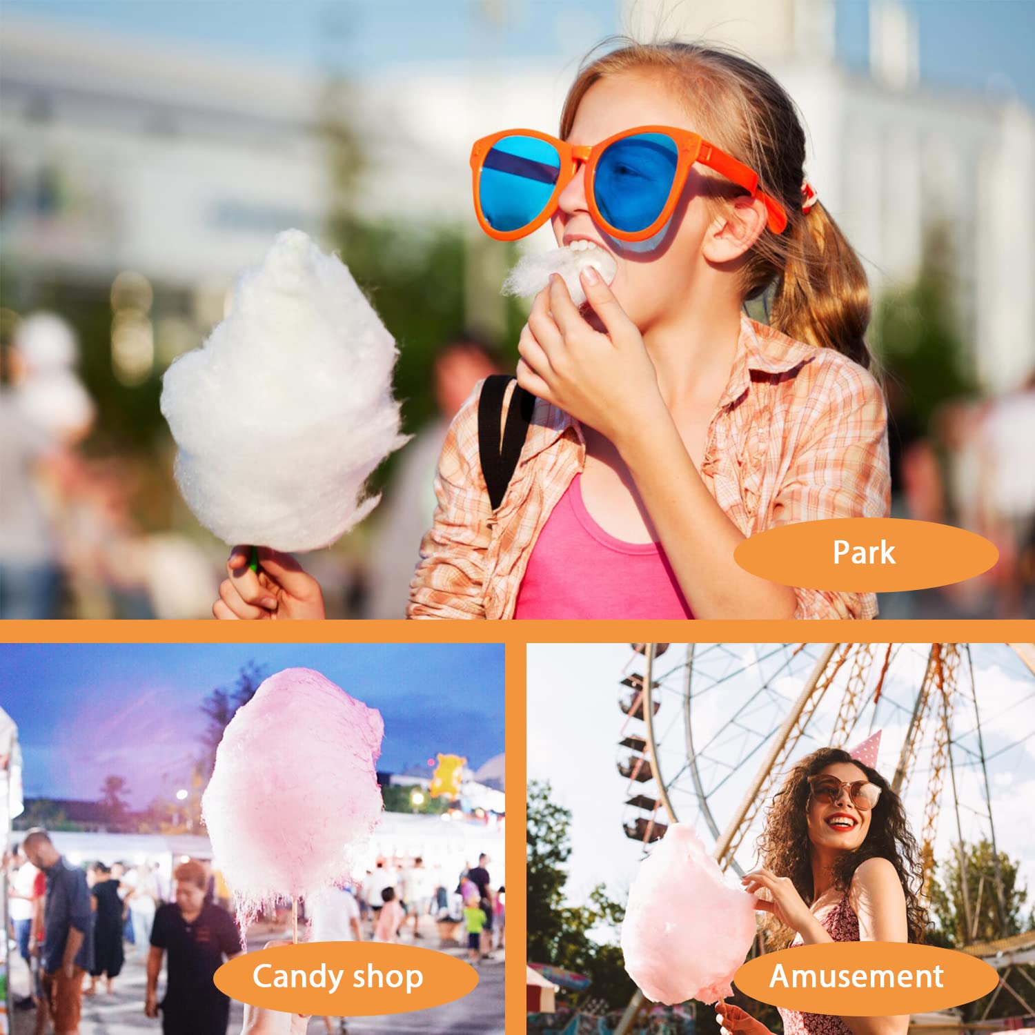 Newhai Commercial Cotton Candy Machine Electric Candy Floss Maker 18.5Inch 1200W Stainless Steel Sweet Sugar Candy Floss Maker for Cotton Candy Seller or Various Parties