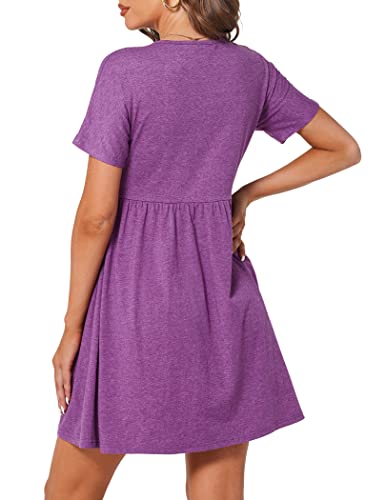 HOTOUCH Women's Plus Size Short Sleeve V-Neck Dresses Casual Loose Swing T-Shirt Dress Purple