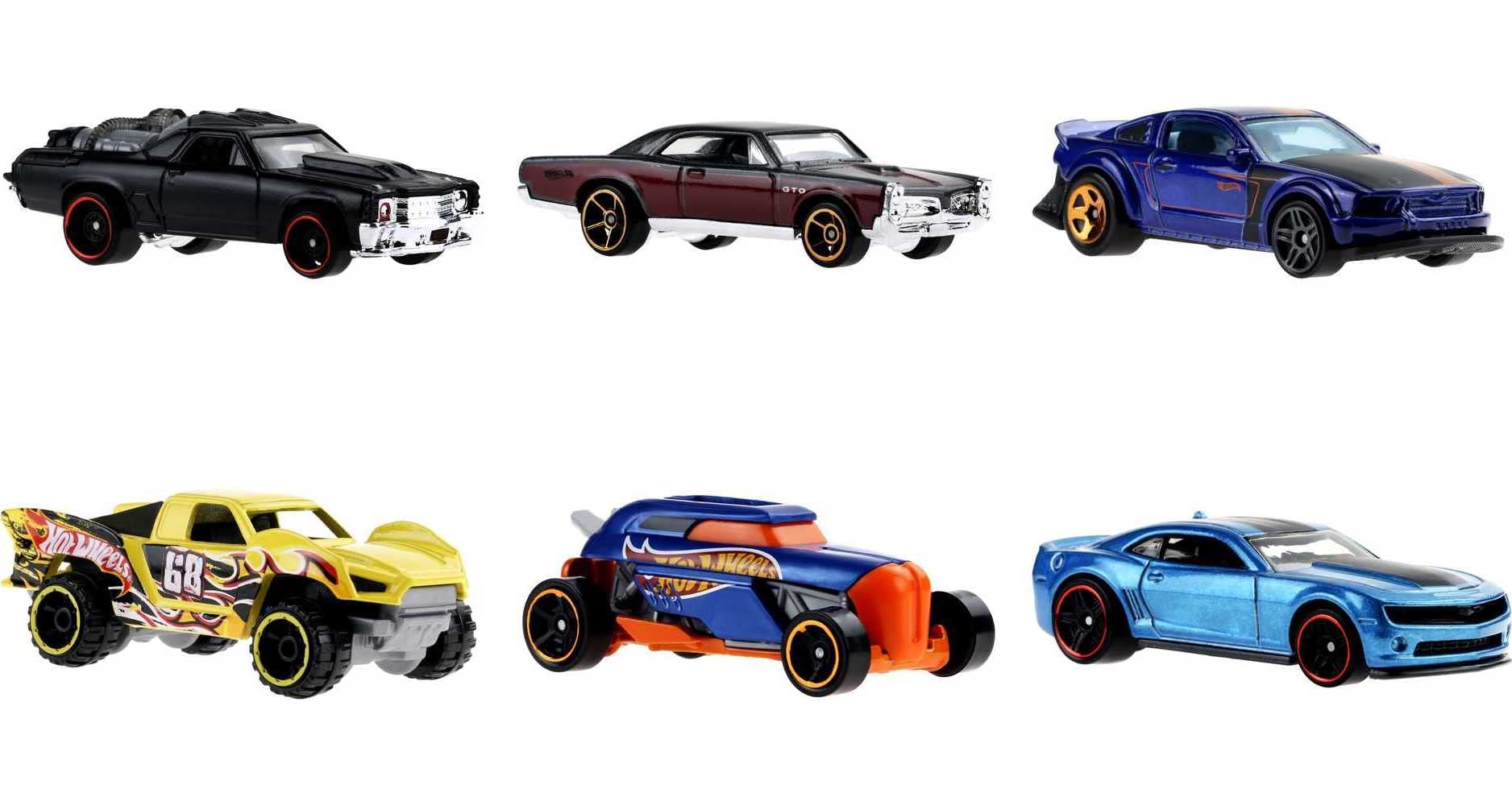 Hot Wheels Toy Cars 6-Pack, Set of 6 Themed Die-Cast 1:64 Scale Vehicles, Exclusive Decos for Kids & Collectors (Styles May Vary)
