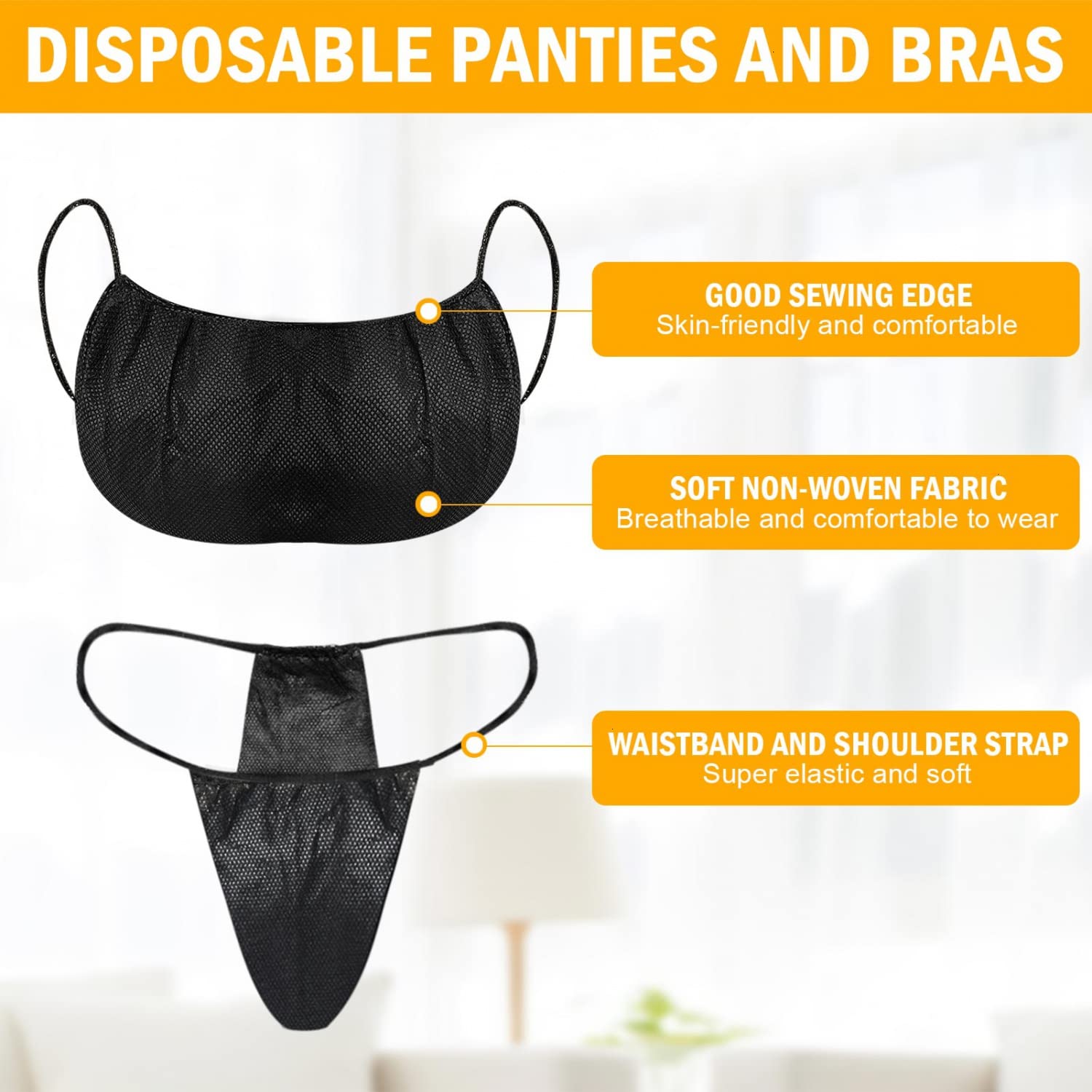 YoleShy 100 PCS Disposable Underwear Disposable Panties and Disposable Bras for Women Spa T Thong Underwear Tanning Wraps