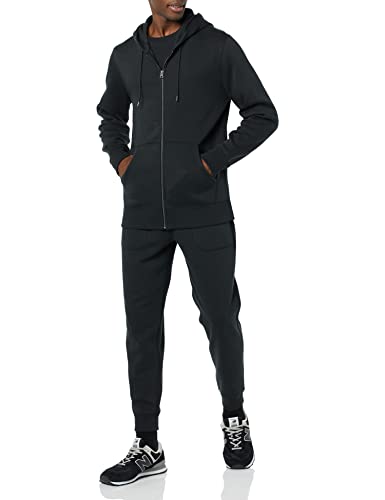 Goodthreads Men's Full-Zip Washed Fleece Hoodie, Black, X-Large Tall
