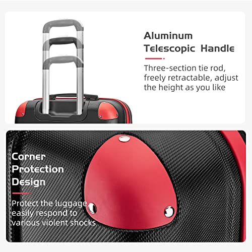 Joyway Luggage 8-Piece Travel Sets, Hardside Suitcase with Spinner Wheels,Checked Suitcase with TSA Locks(24Inch Black&Red)