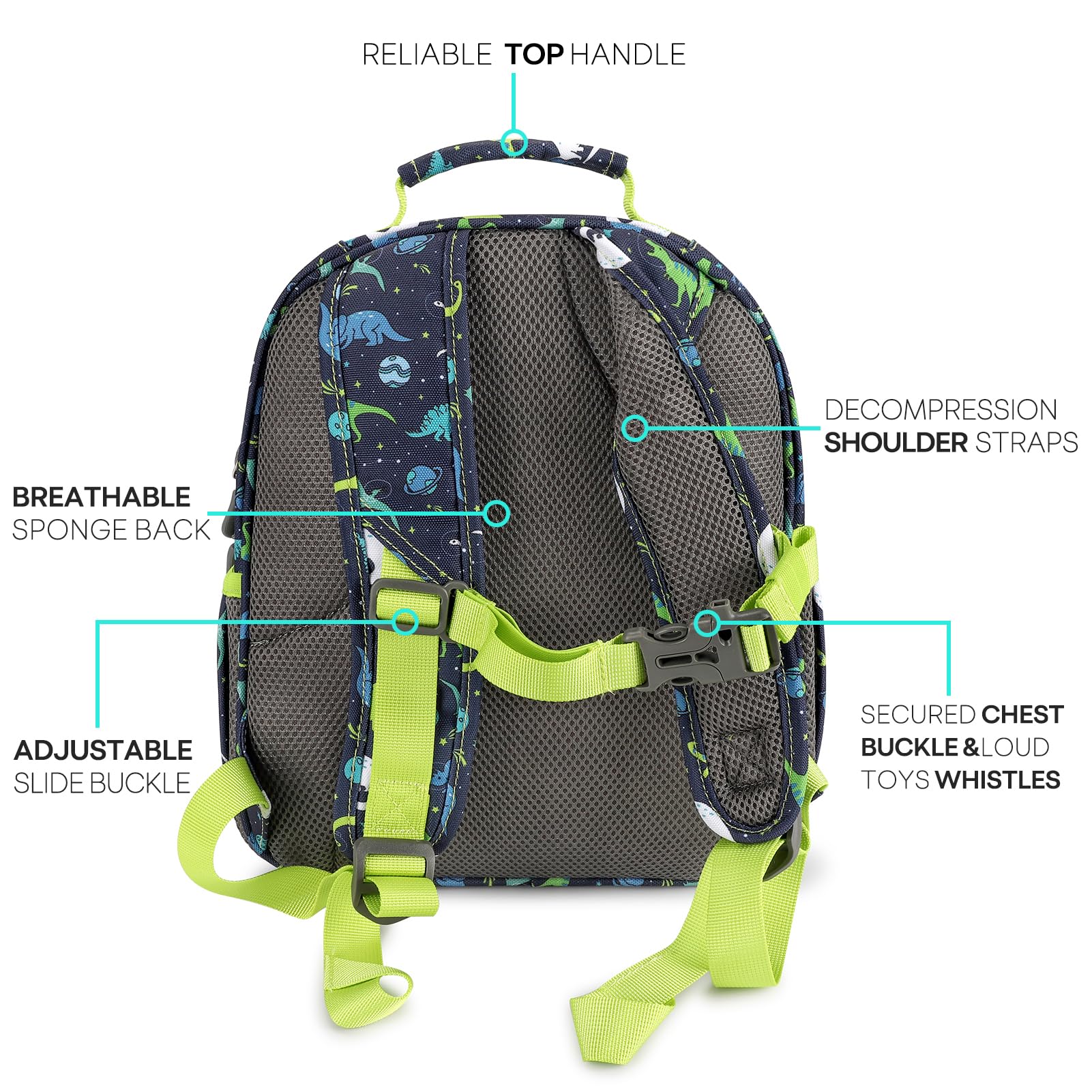 mibasies Toddler Backpack for Boys 2-4: Cute Kids Backpacks Boys - Preschool Kindergarten Backpack - Galaxy Dinosaur