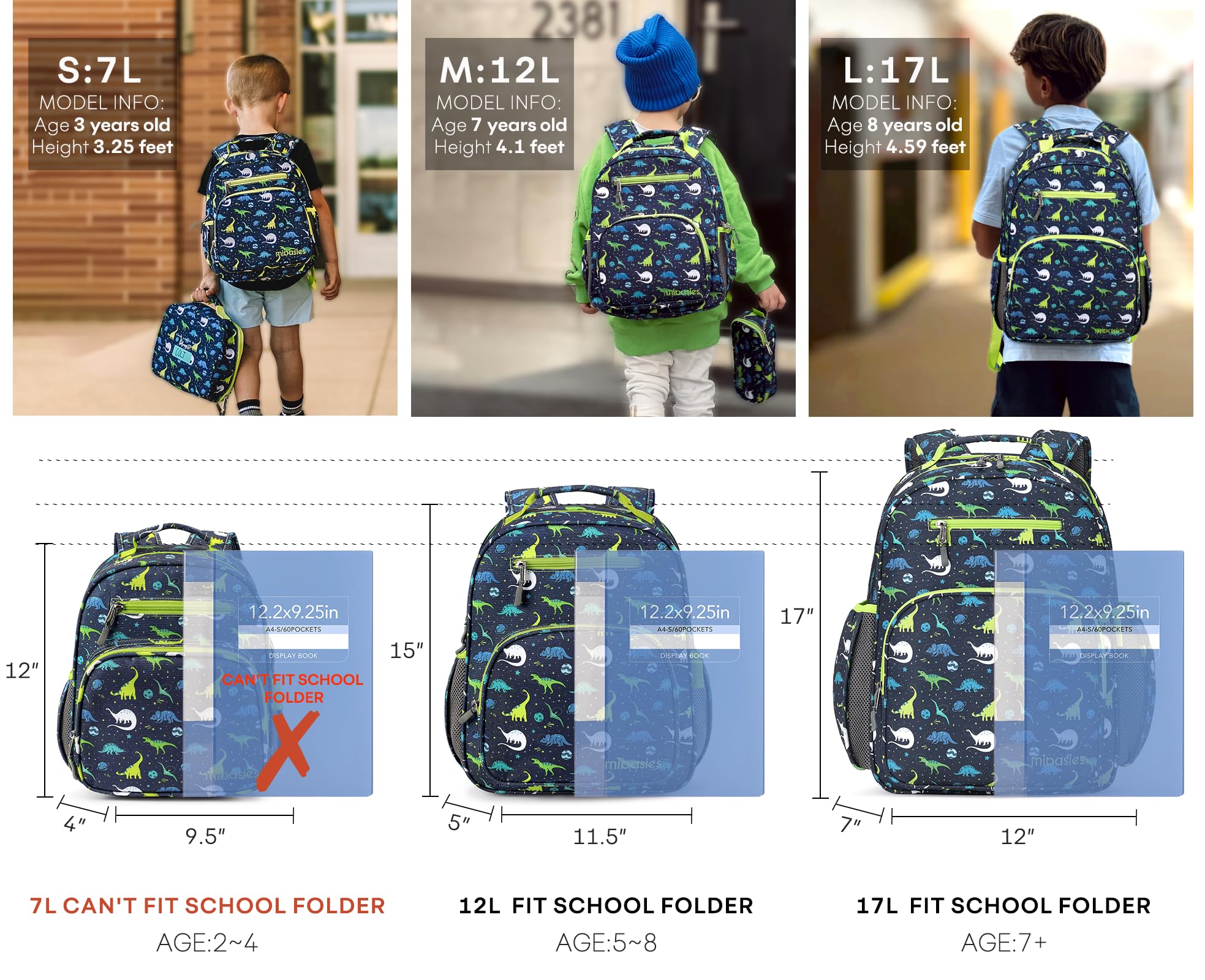 mibasies Toddler Backpack for Boys 2-4: Cute Kids Backpacks Boys - Preschool Kindergarten Backpack - Galaxy Dinosaur