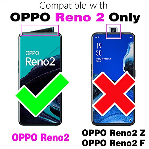 Asuwish Compatible with Oppo Reno 2 Wallet Case and Tempered Glass Screen Protector Credit Card Holder Flip Purse Accessories Wrist Strap Stand Folio Cell Phone Cover for Reno2 2019 Women Men Grey