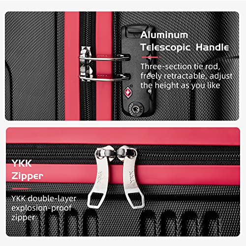 Joyway Luggage 8-Piece Travel Sets, Hardside Suitcase with Spinner Wheels,Checked Suitcase with TSA Locks(24Inch Black&Red)