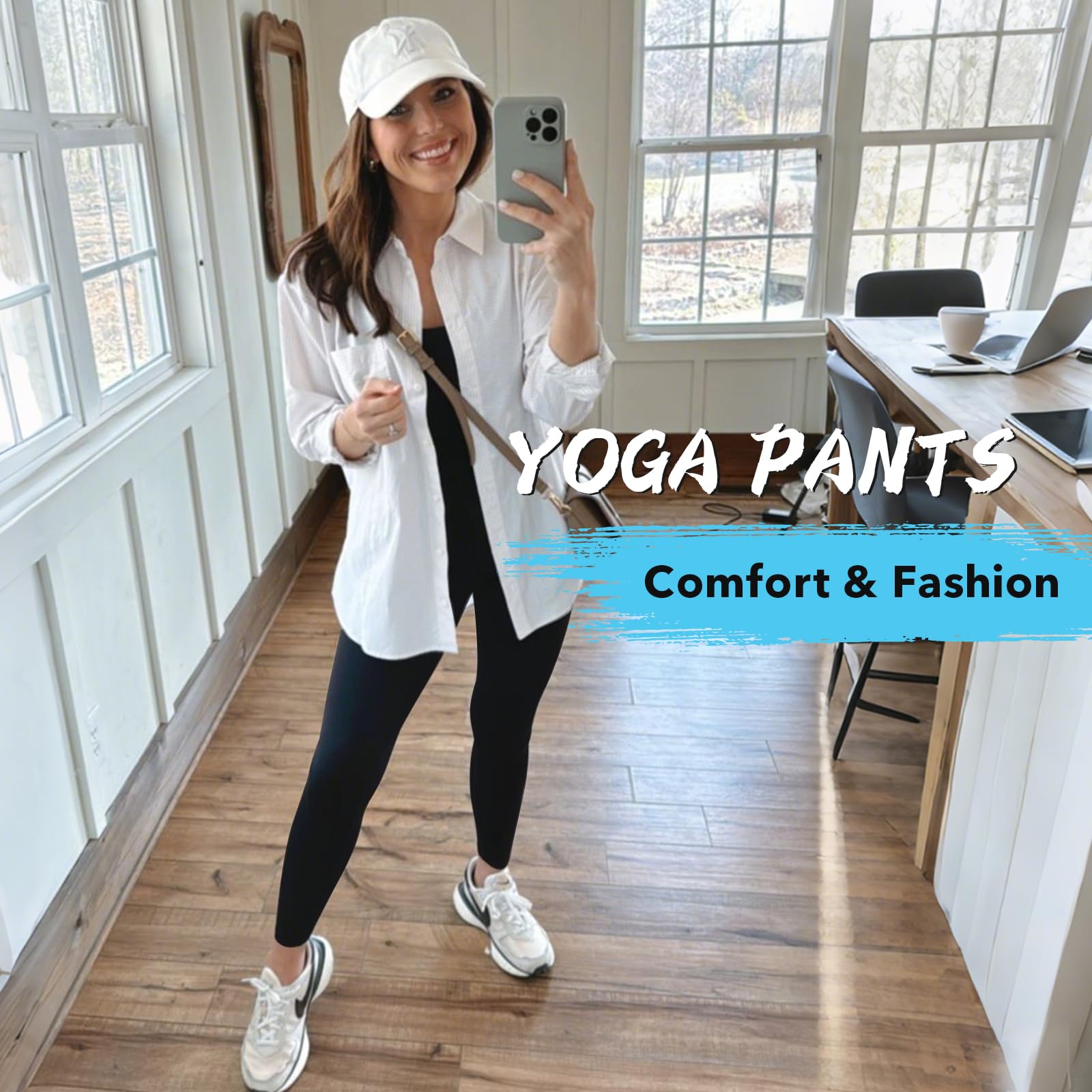 MOREFEEL Leggings with Pockets for Women, High Waisted Tummy Control Workout Black Hip Lift Yoga Pants Activewear