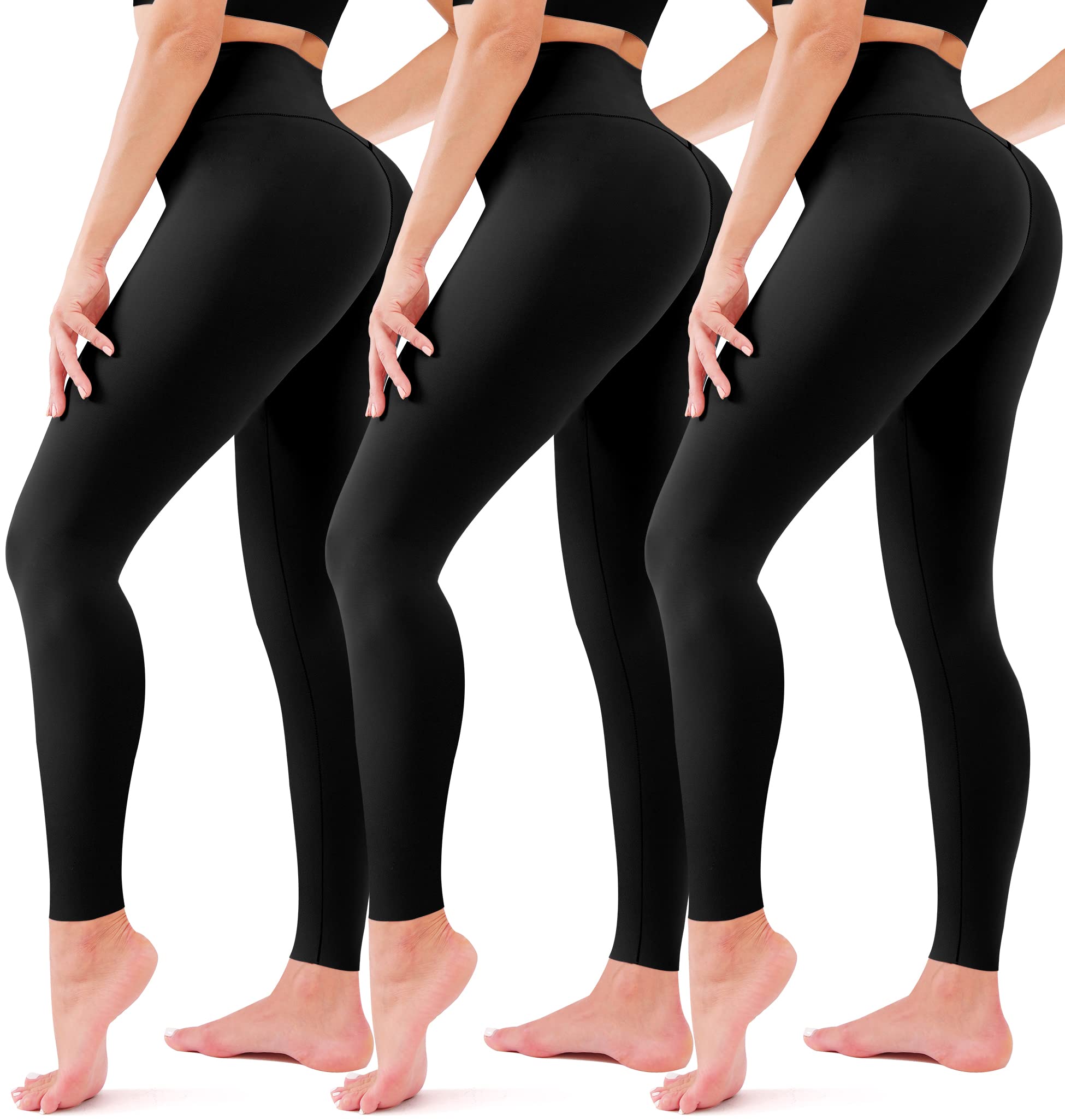 3 Pack Leggings for Women-No See-Through High Waisted Tummy Control Yoga Pants Workout Running Legging 01-Black