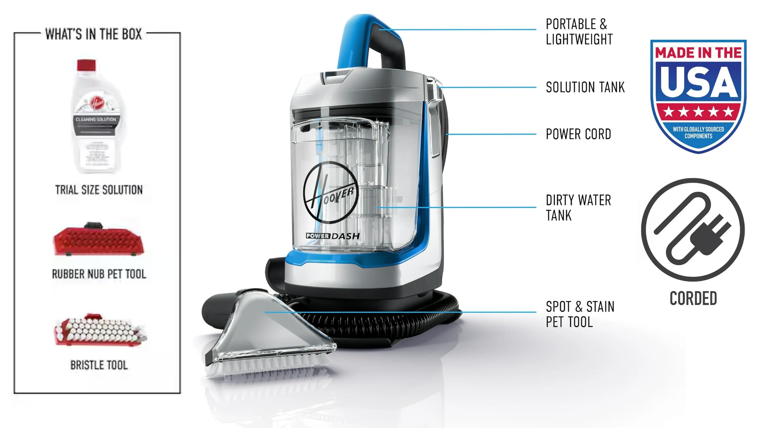 Hoover CleanSlate XL Deep Cleaning Carpet + Upholstery Spot Cleaner Machine with Specialized Tools, Permanent Stain Remover, Pair with Hoover Portable Spot Cleaner Solution