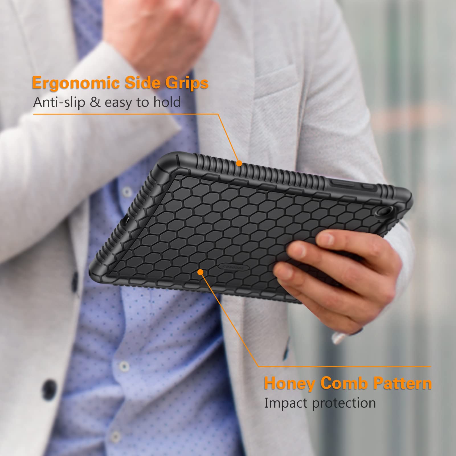 Fintie Silicone Case for Samsung Galaxy Tab A8 10.5 Inch 2022 Model (SM-X200/X205/X207), Honey Comb Series Kids Friendly Light Weight Shock Proof Protective Cover, Black