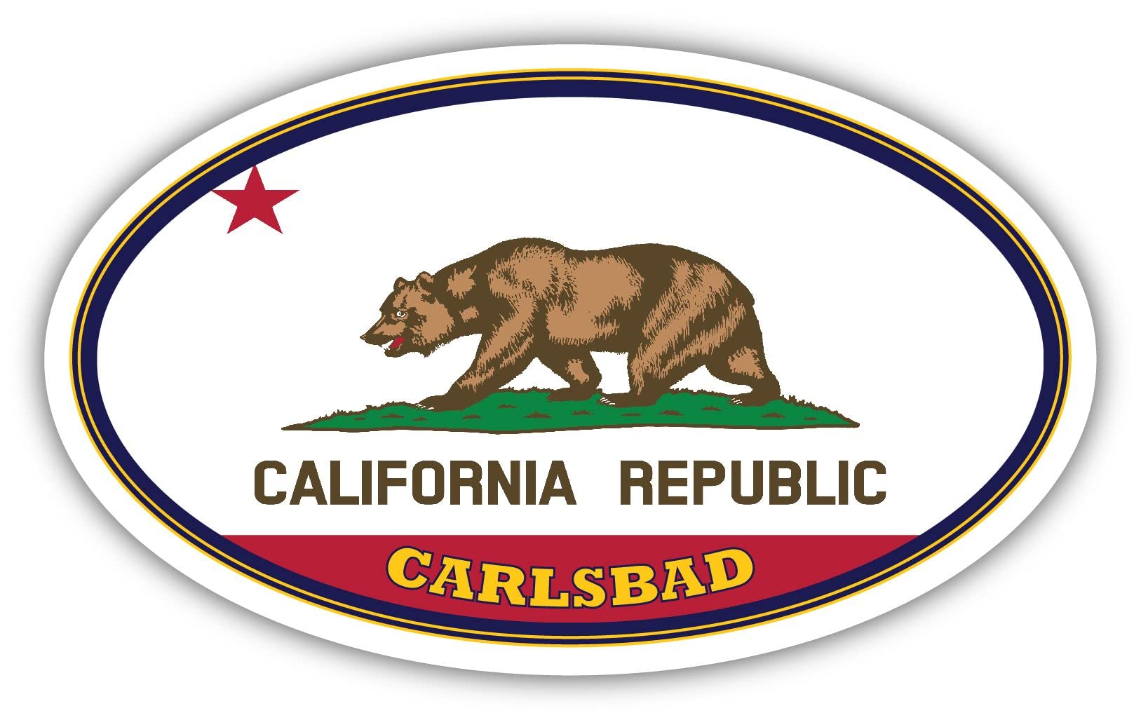 Carlsbad City California State Flag | CA Flag San Diego County Oval State Colors Bumper Sticker Car Decal 3x5 inches
