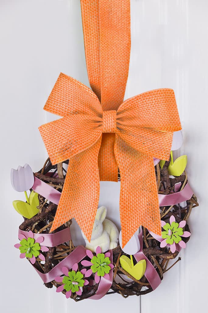 Orange Wired Burlap Ribbons 2.5" 10 Yards, Spring Solid Wired Edge Decoration Wired Ribbon Fabric Craft Ribbon Burlap Wrapping Ribbon for Holiday Party Wrapping DIY Craft Wedding Decoration Wreath Bow